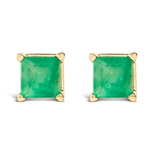 HAUS OF BRILLIANCE 14k Gold Gemstone Princess-cut Stud Earrings - Green Emerald | Yellow